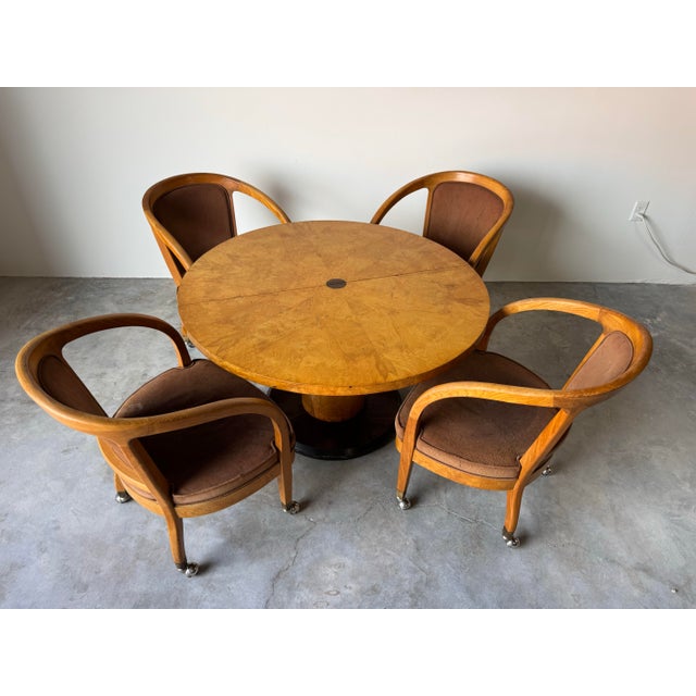 Vintage Milo Baughman Style Burl Wood and Macassar Round Dining Table ...