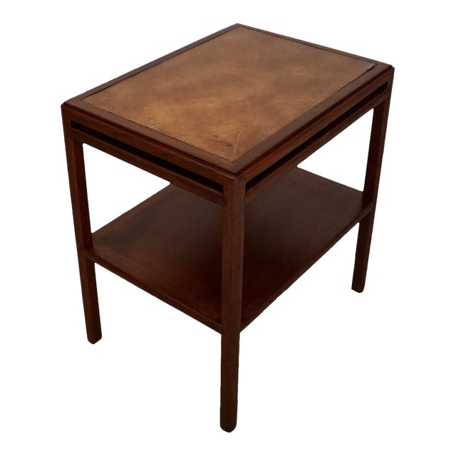 Mid-Century Modern Leather Top Side Table | Chairish
