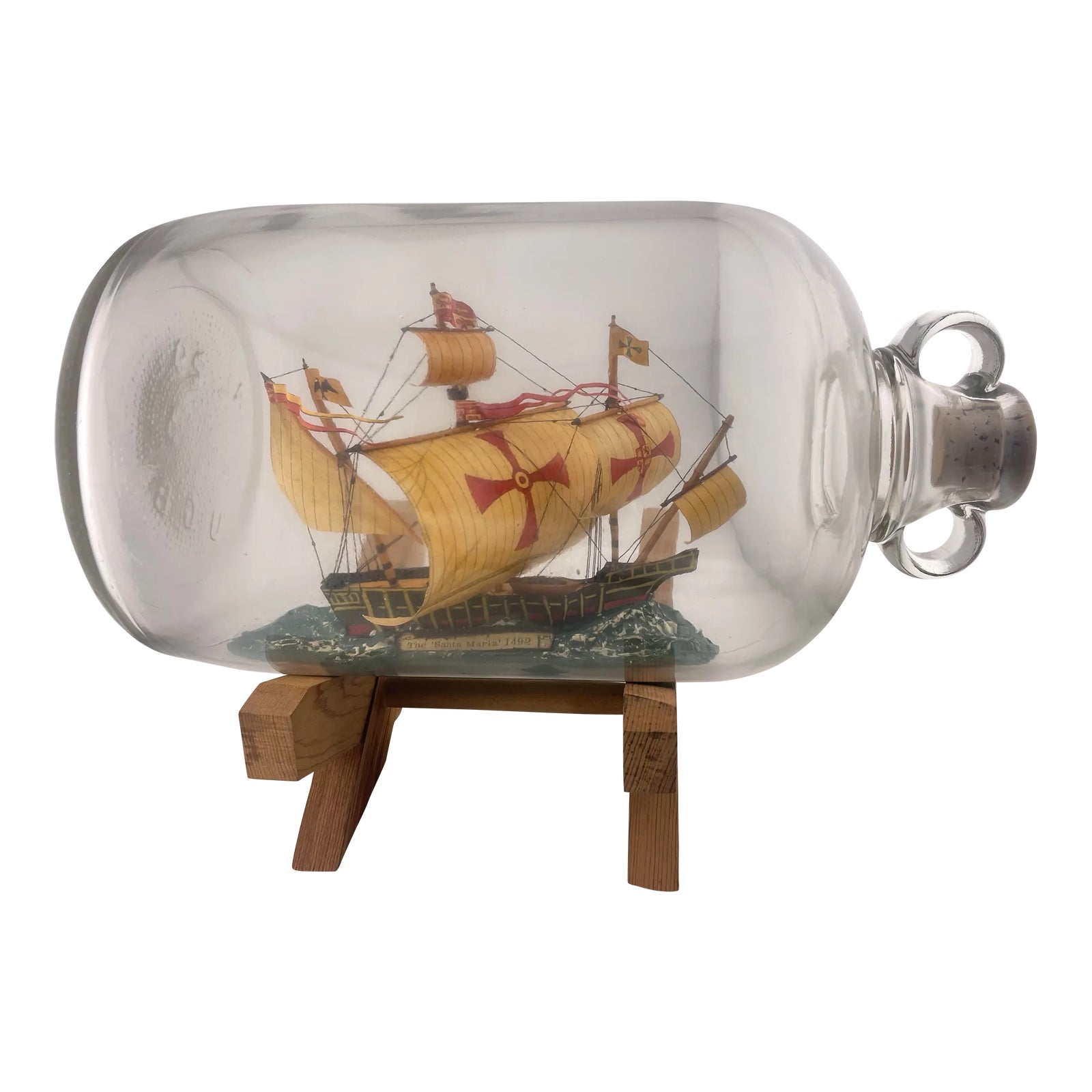 Mid 20th Century Vintage Handmade Ship in a Bottle “The Santa Maria ...