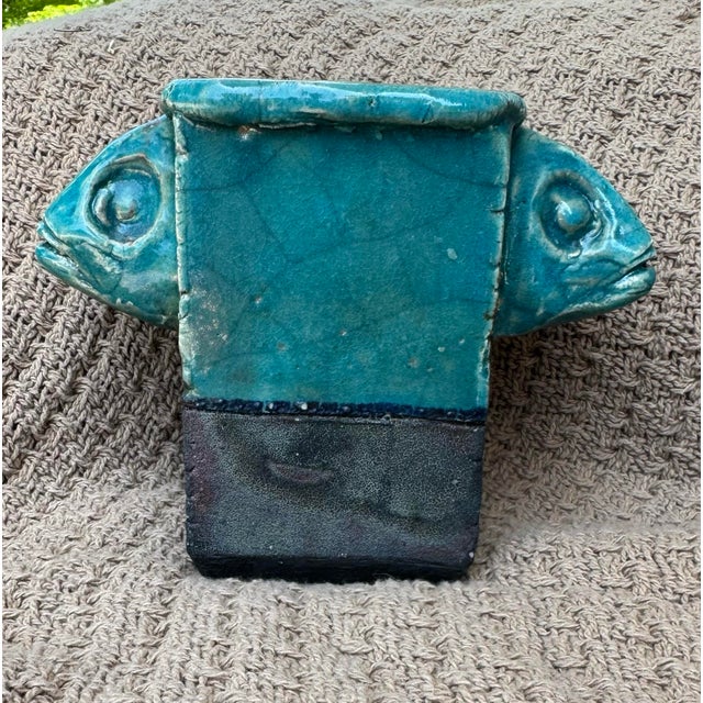 Raku- Four Fish Head Pottery Vase | Chairish
