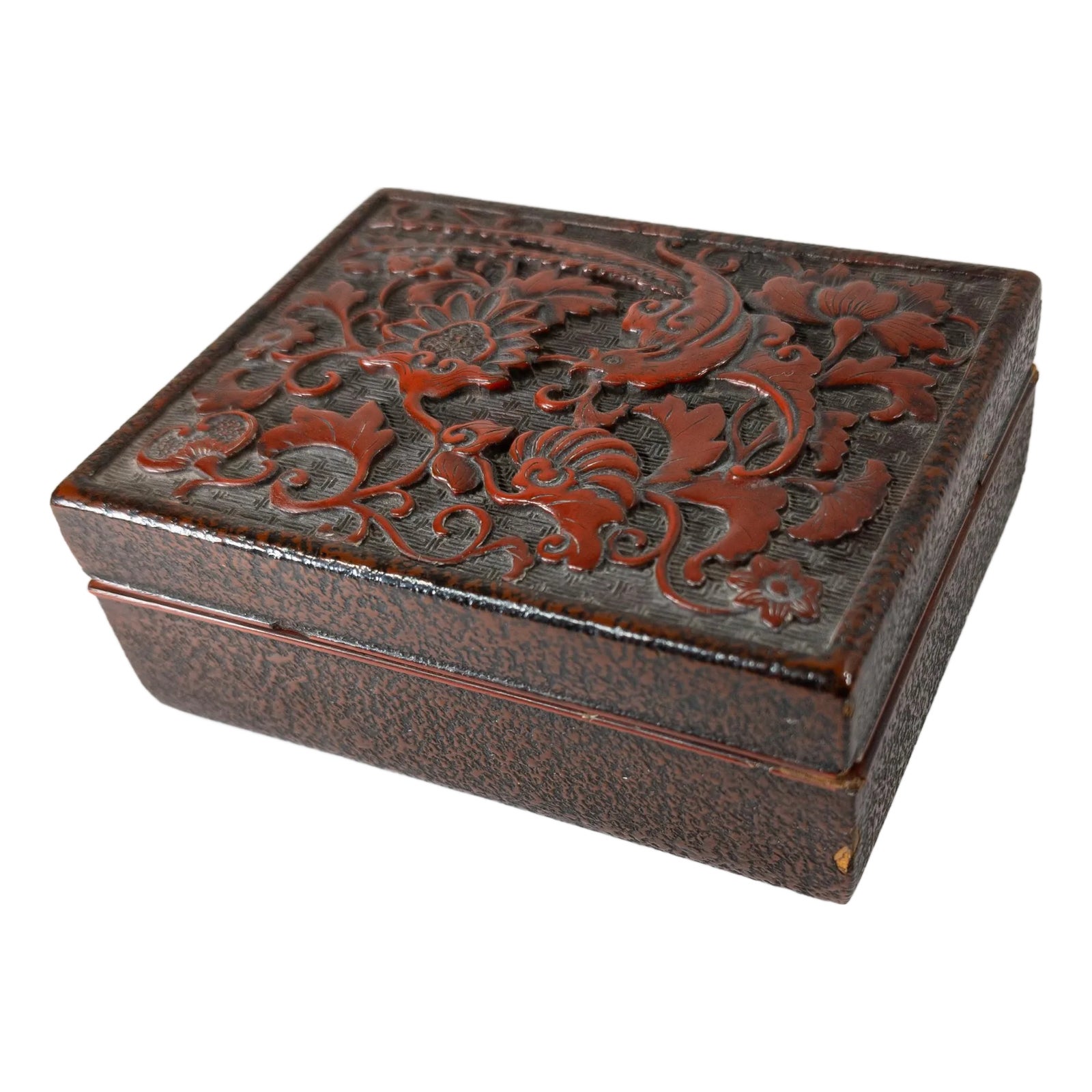20th Century Japanese Red Cinnabar Lacquer Trinket Box | Chairish