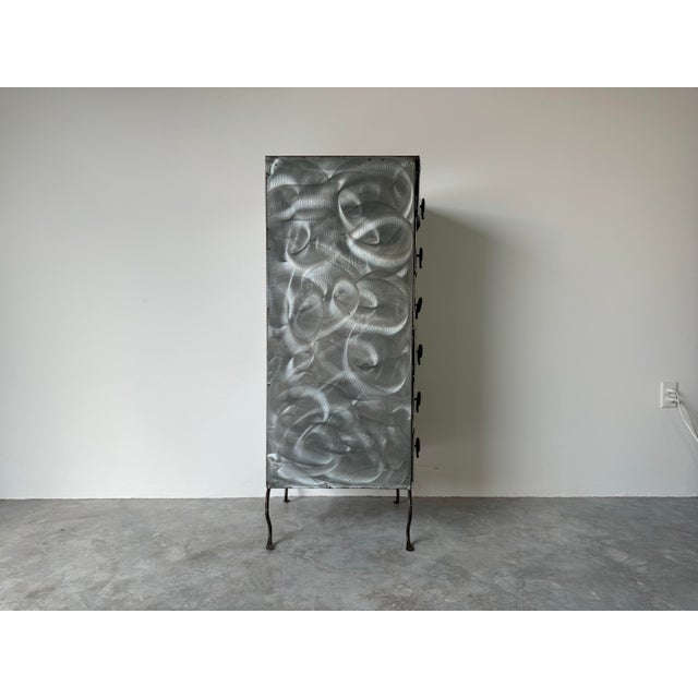 80's Postmodern Memphis - Style Brushed Metal Tall Six Drawer Chest ...