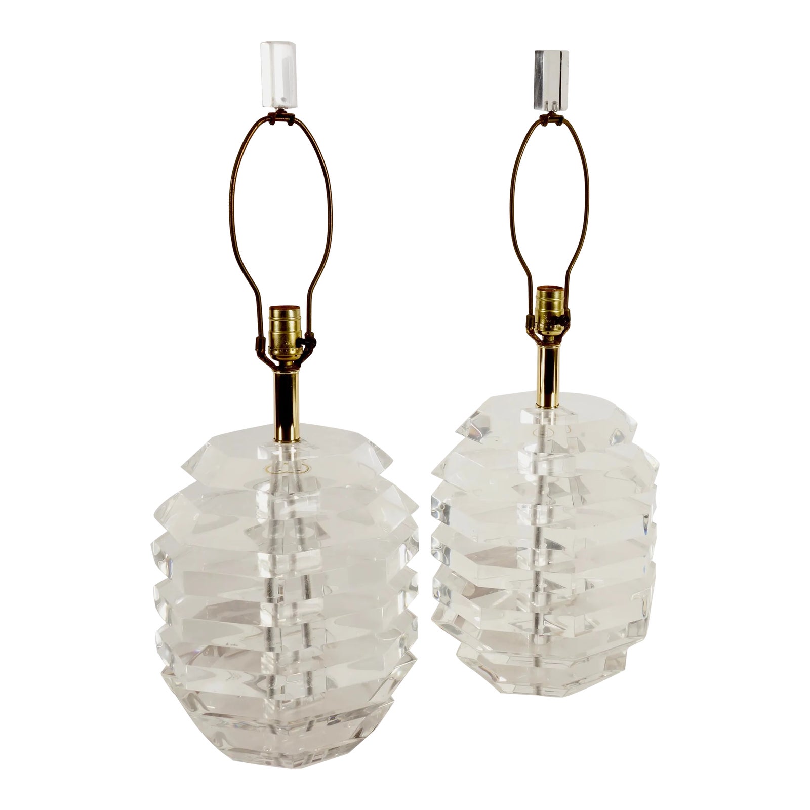 Vintage Mid Century Modern Stacked Lucite "Beehive" Table Lamps in the ...