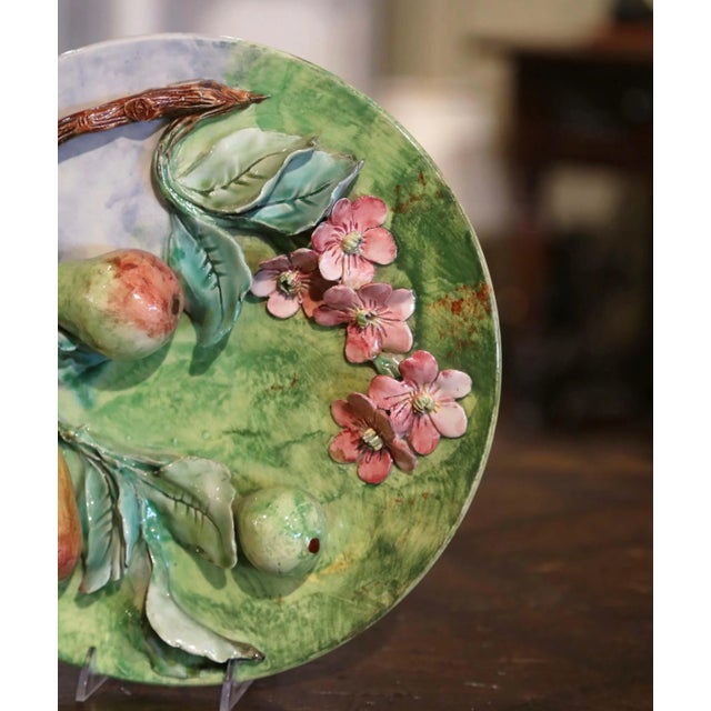 19th Century French Hand-Painted Barbotine Faience Wall Plate Stamped ...