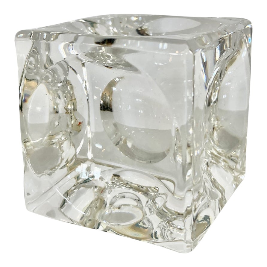 Italian Genuine Bohemian Crystal Cube Paper Weight From 80's | Chairish