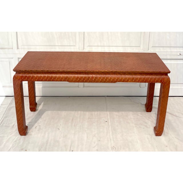 1980's Baker Leather Wrapped Lacquered Ming Console Table | Chairish