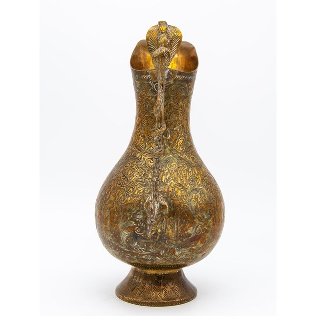 Vintage Brass Etched Pitcher With Snake Handle | Chairish