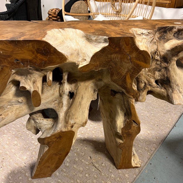 Late 20th Century Organic Modern Natural Teak Root Console Table | Chairish