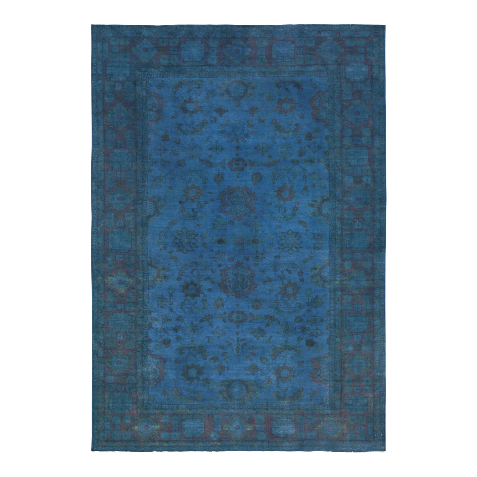 1990s Shabby Chic Over Dyed Blue Wool Large Rug | Chairish