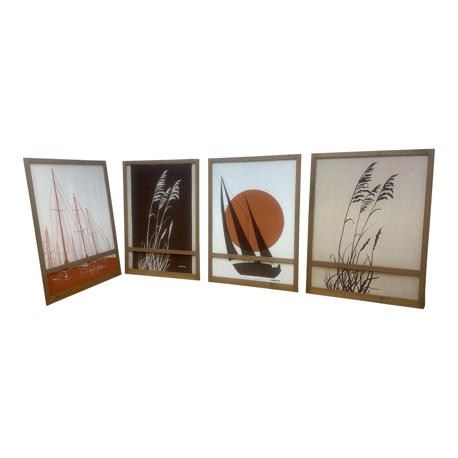 Vintage Marushka Canvas Art Print Fabric Framed Panels - Set of 4 ...