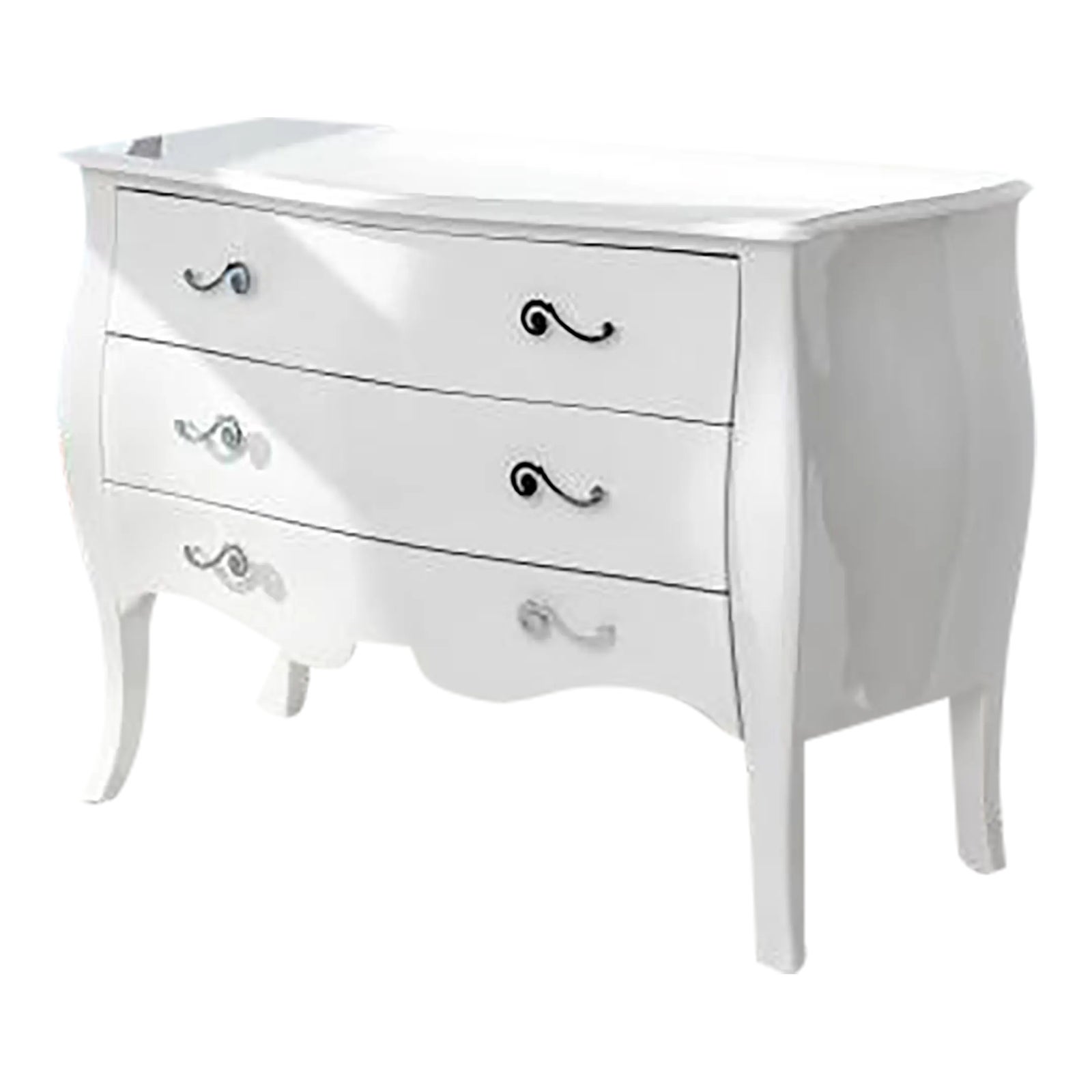 Modern White Lacquered 3-Drawer Bombe Chest | Chairish