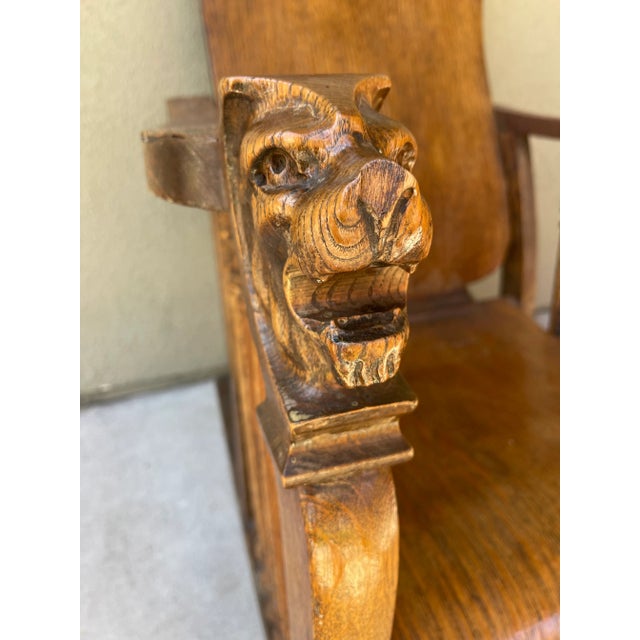 Early 20th Century Antique Oak Lion Rocking Chair | Chairish