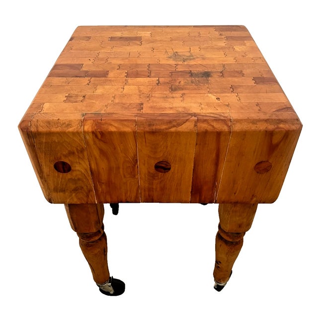 Vintage Butchers Block Carving Kitchen Table Solid Dovetail End Maple ...