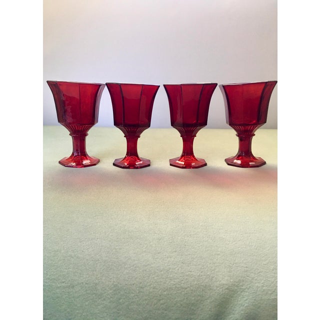 Vintage Ruby Red Hexagonal Goblet & Wine Glasses Set- 8 Pieces | Chairish