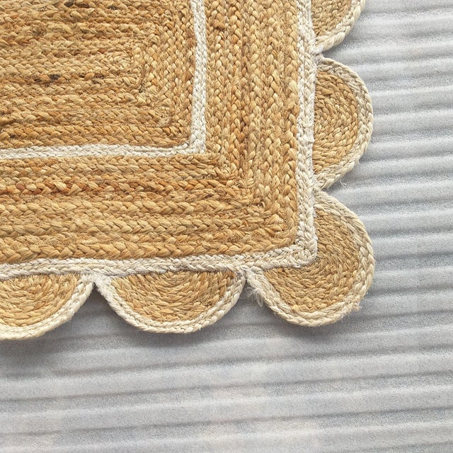 Off White Scalloped Jute Doormat | Chairish