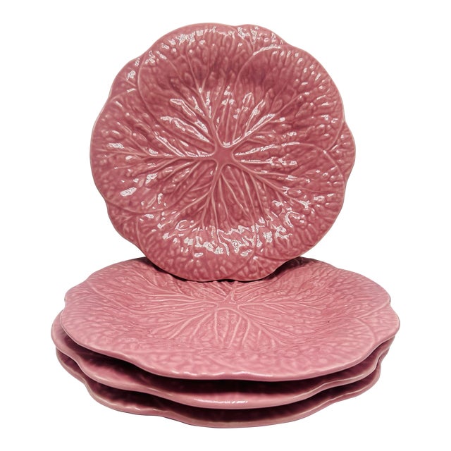 Vintage Pink Cabbage Leaf Plates, Set of Four | Chairish