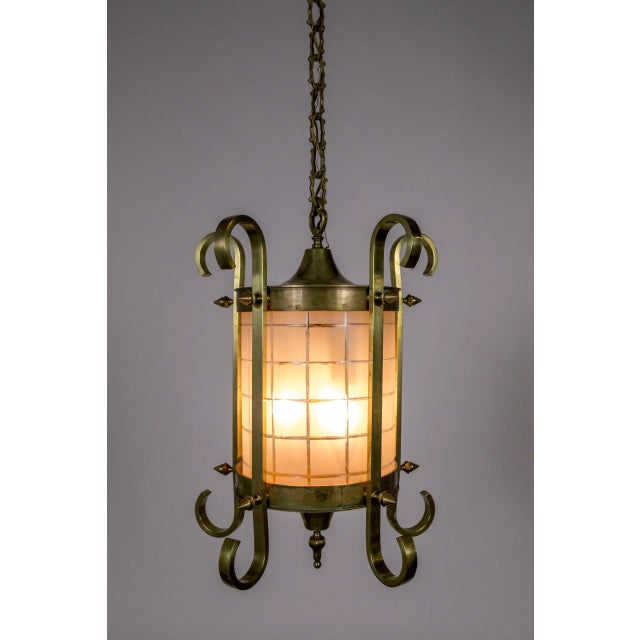 Scroll & Spike Cylindrical Beveled Glass Lantern | Chairish