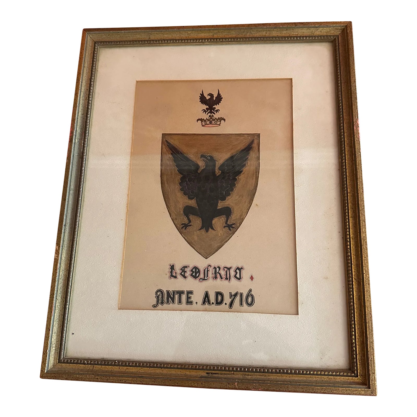 Framed Aristocratic Family Crest Leofric Mercia With Black Eagle and ...