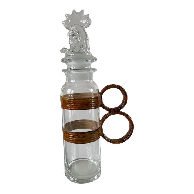 Mid Century Wicker Wrapped Glass Rooster Decanter in the Manner of Carl ...