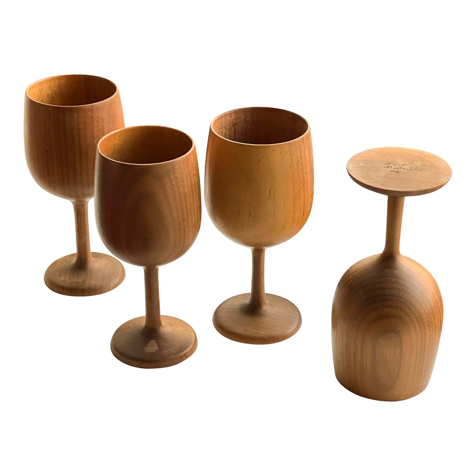 1970s Signed Hand-Turned Wooden Goblets- Set of 4 | Chairish