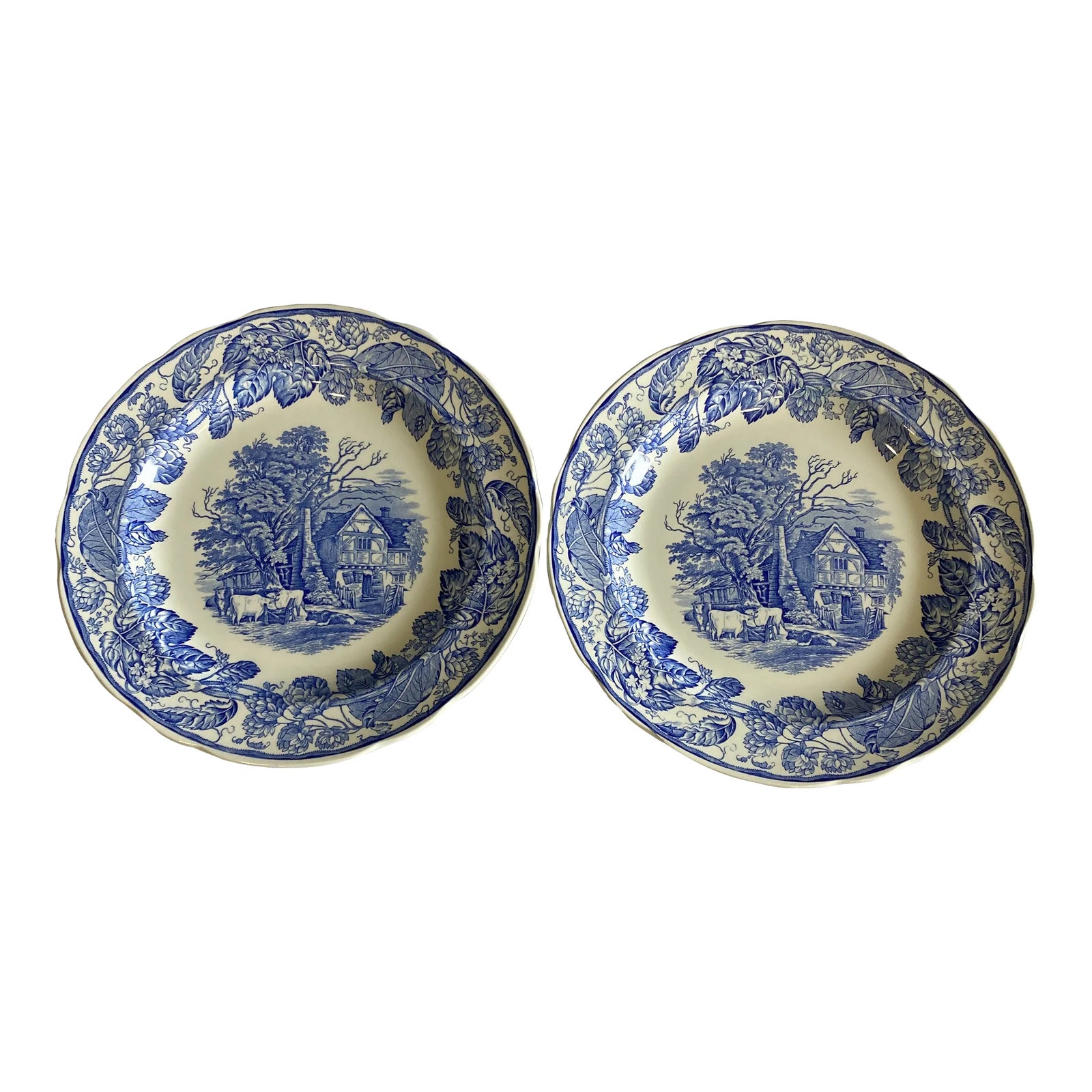 1990s Spode Rural Scenes Decorative Plates - A Pair | Chairish