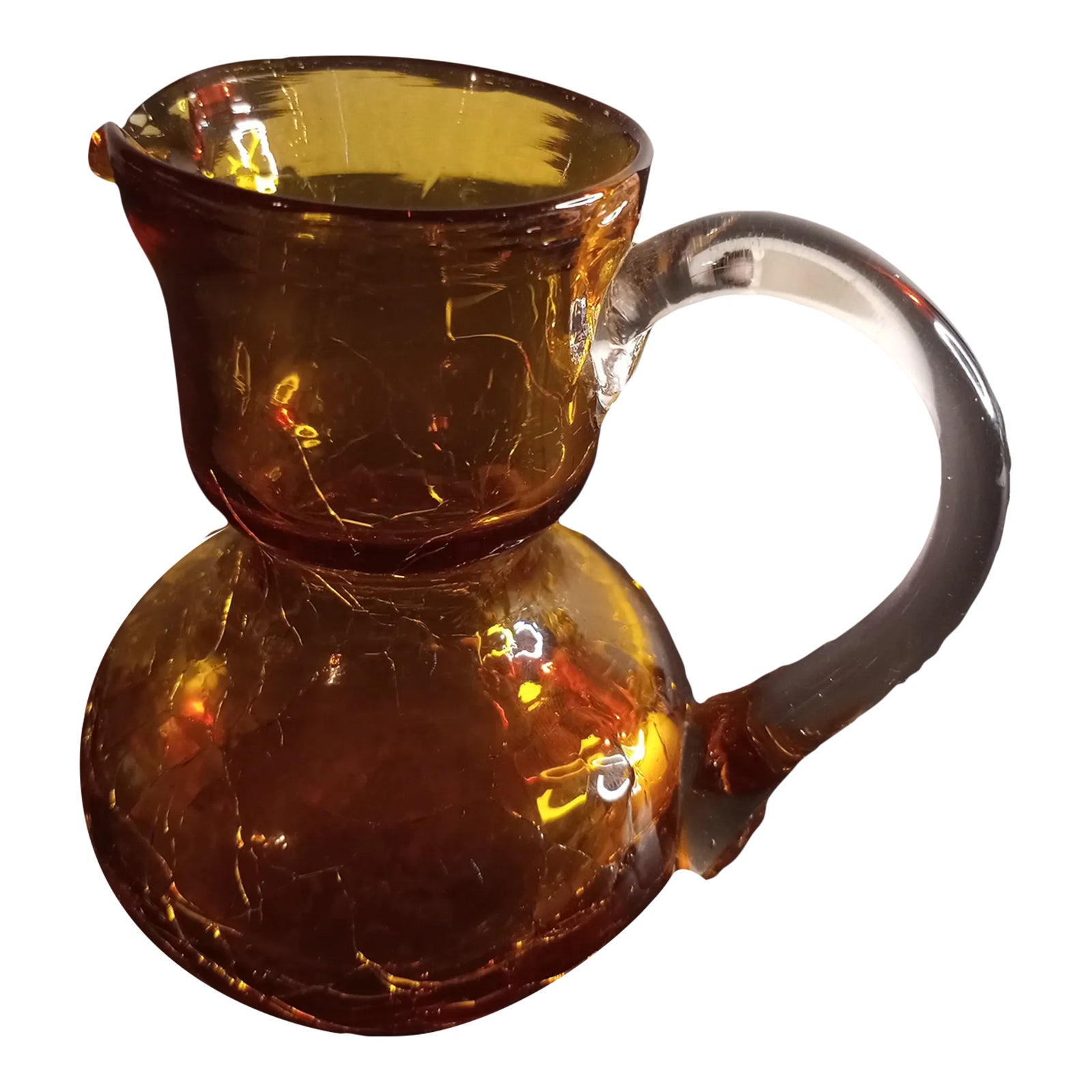 1940s Blenko Crackled Amber Glass Miniature Pitcher With Clear Applied ...