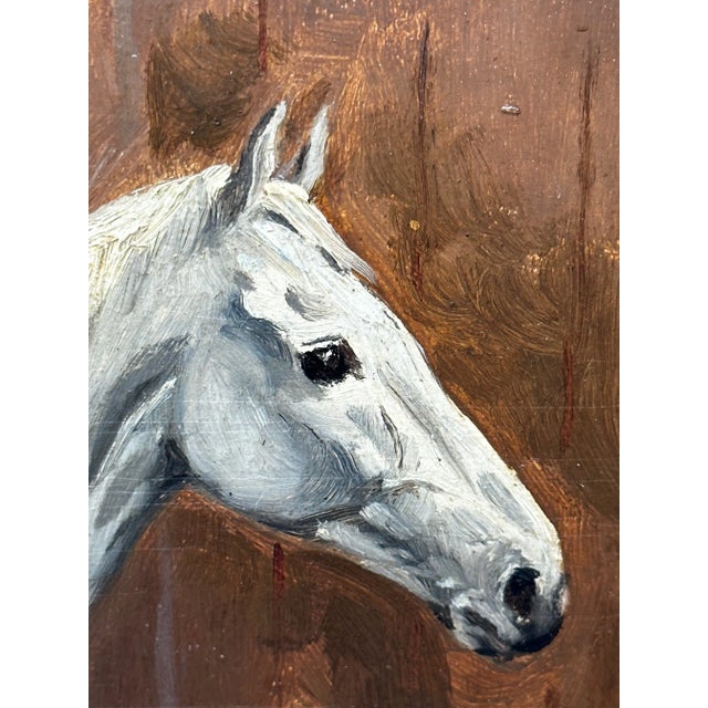 British Oil Painting of a Victorian White Horse in Stable by Godfrey ...