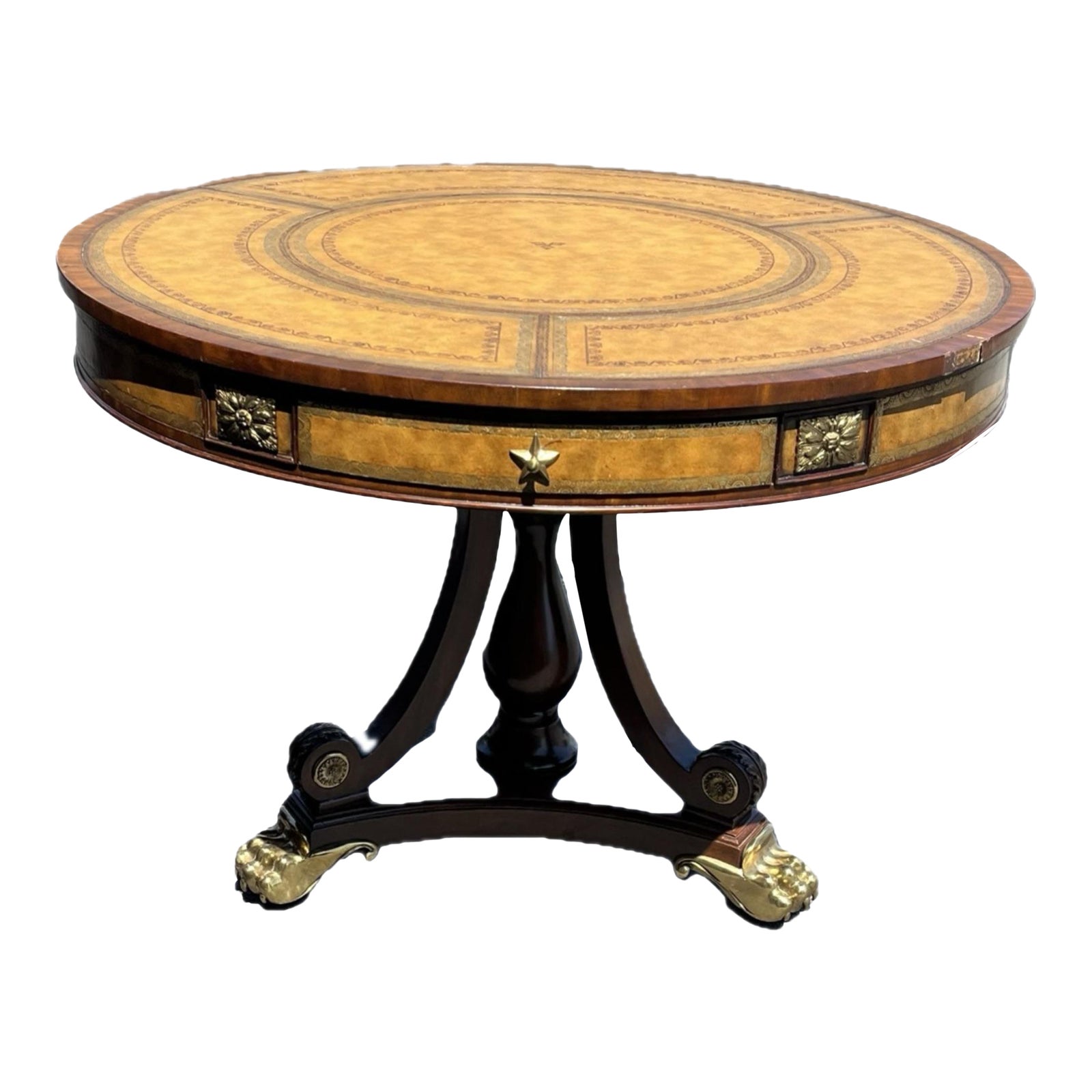 Late 20th Century Vintage Maitland Smith Round Game Table Tooled ...
