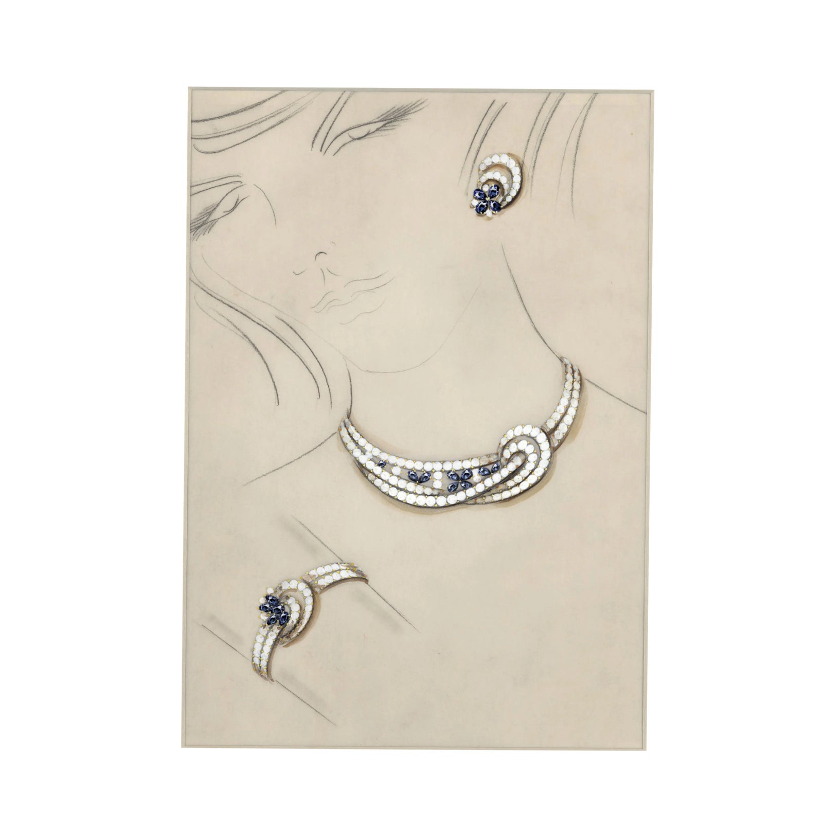 Matted Original French Jewelry Fashion Design in Gouache | Chairish