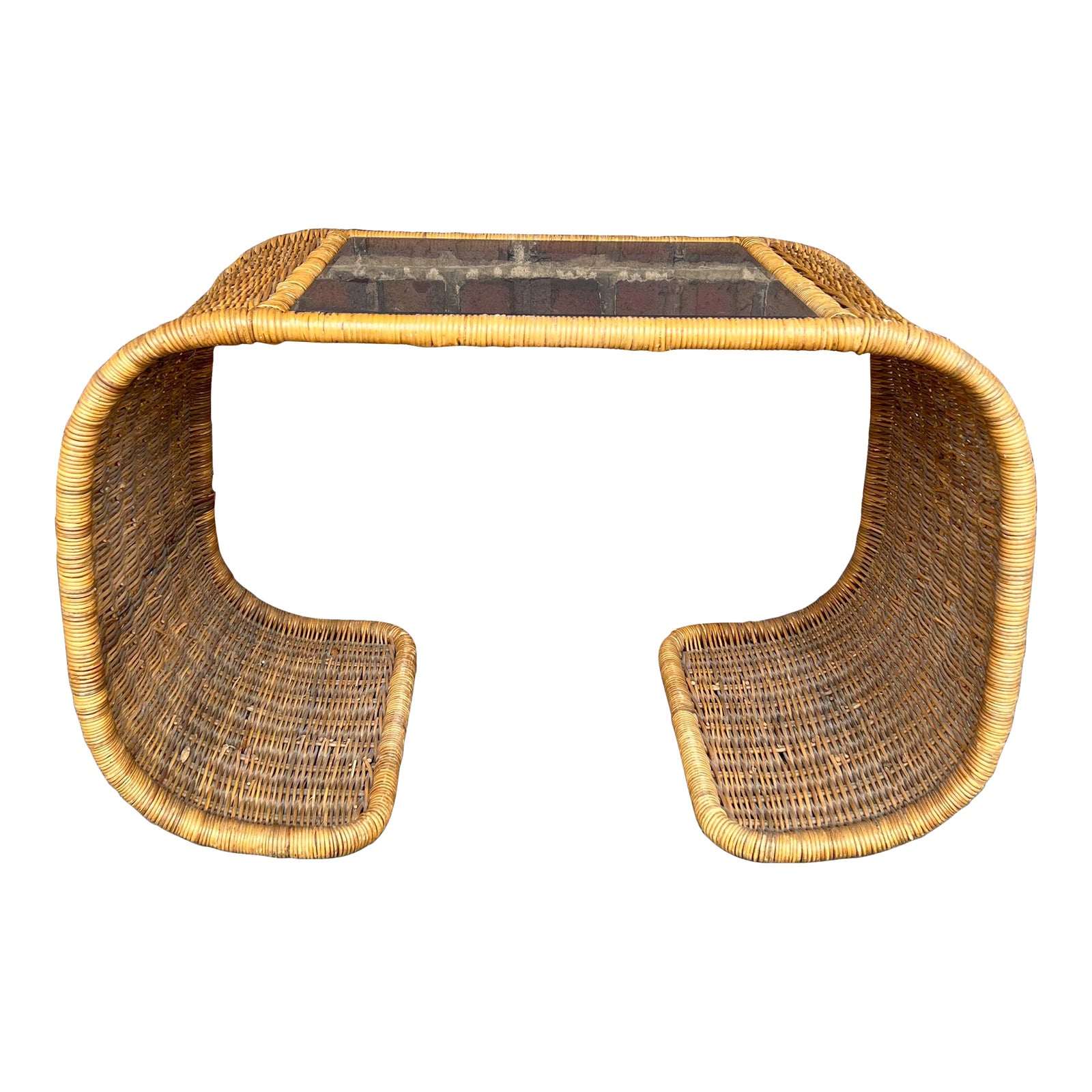 Wicker Rattan Waterfall Edge Side Table | Chairish