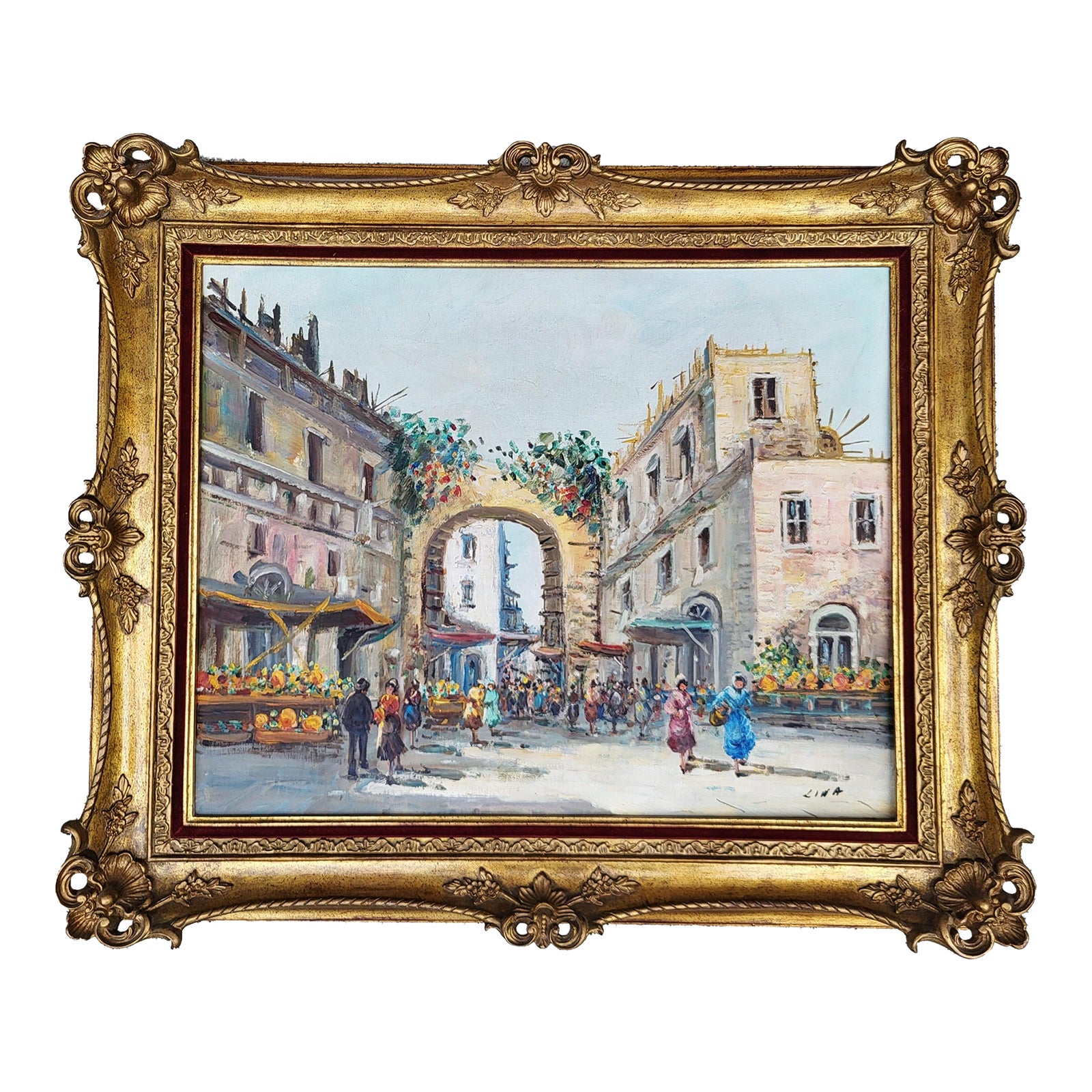 Vintage Italian Framed Impressionistic Oil Painting Roman Arch | Chairish