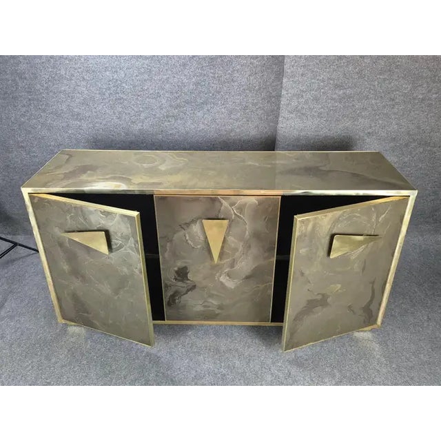 Italian Sideboard Hand Painted Marble Effect Glass With 3 Doors Chairish