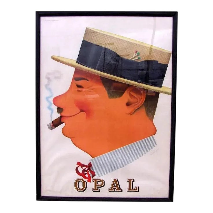 Mid 20th Century German Opal Cigar Poster, Framed | Chairish