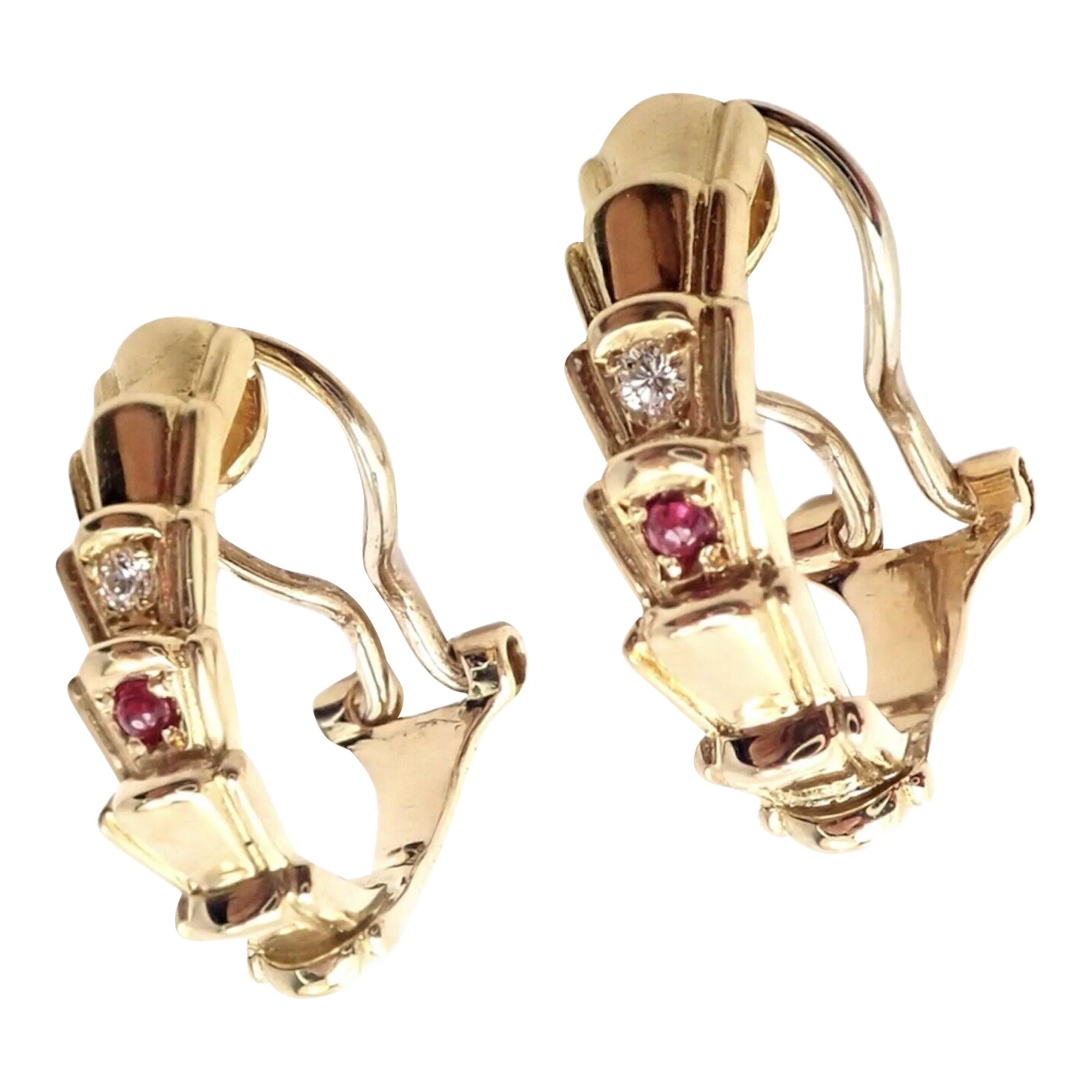 Christian Dior 18k Yellow Gold Diamond Ruby Earrings, Pair | Chairish