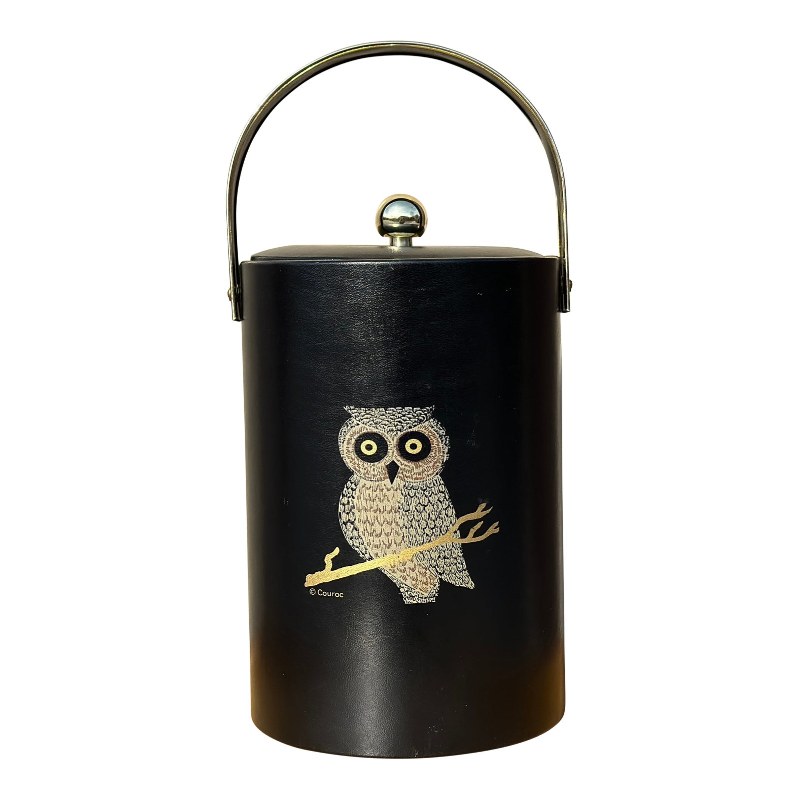 Mid-Century Signed Couroc Black & Gold Owl Ice Bucket | Chairish