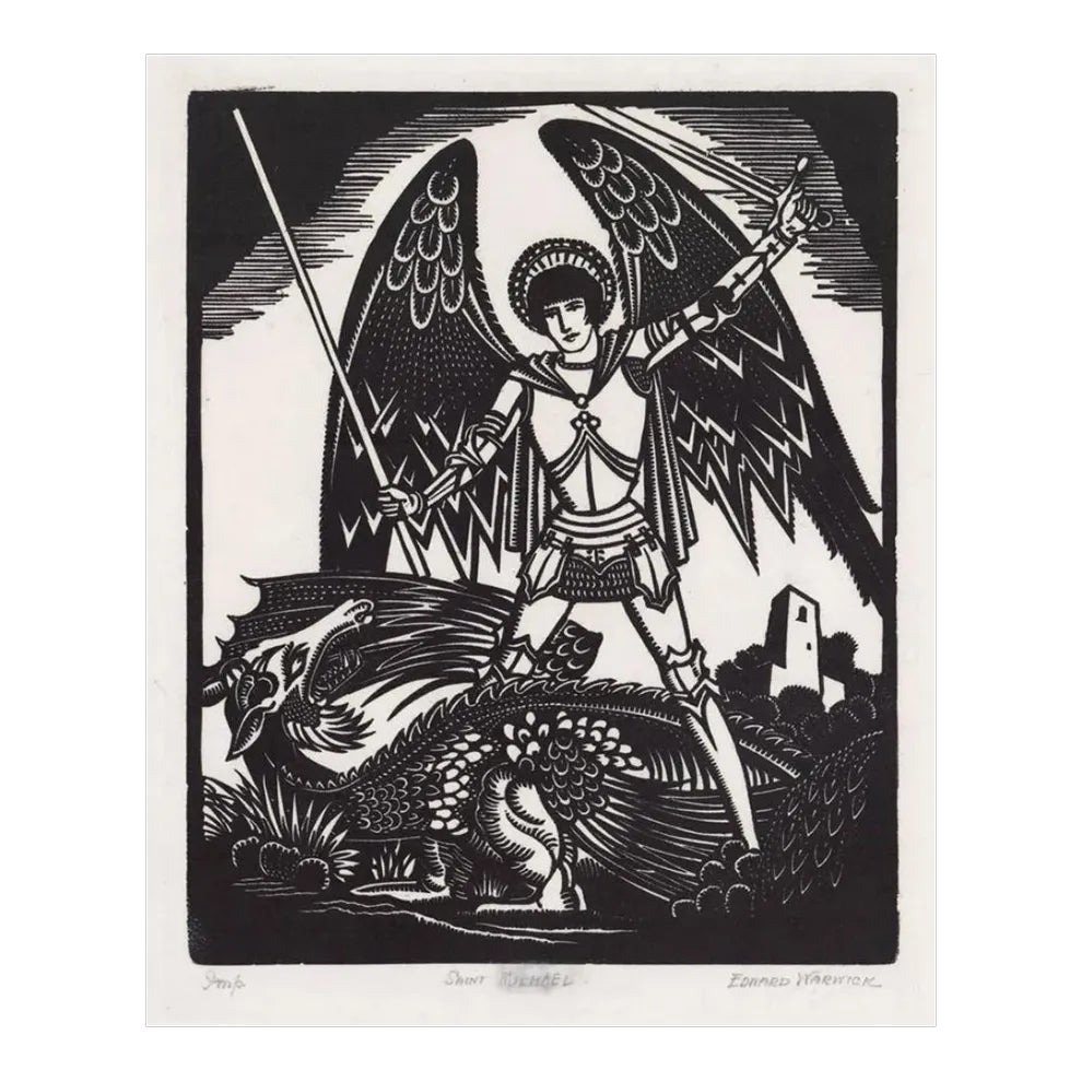 Edward Warwick St Michael and the Dragon Woodcut | Chairish