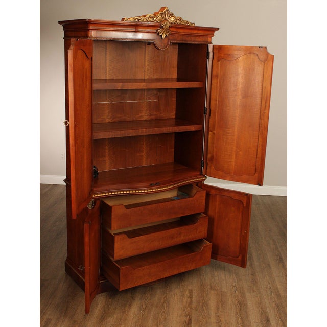 Henredon French Regency Style Four Door Walnut Armoire | Chairish