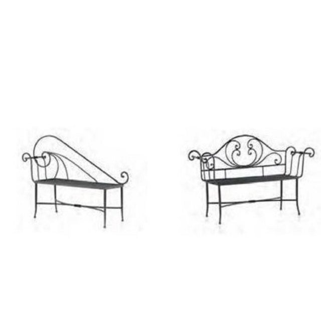 New Black Wrought Iron Bench or Chaise With One Arm and Back | Chairish