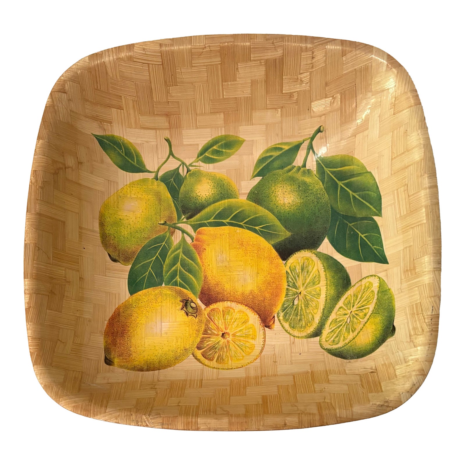 Vintage Citrus Chic Lemon and Lime Woven Bamboo Bowl | Chairish