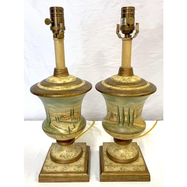 Vintage Designer Italian Countryside Painted Metal Lamps With Custom ...