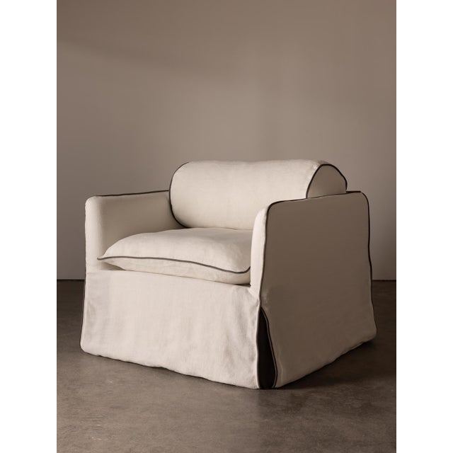Cohen Linen Armchair in Ivory with Contrast Velvet Piping | Chairish