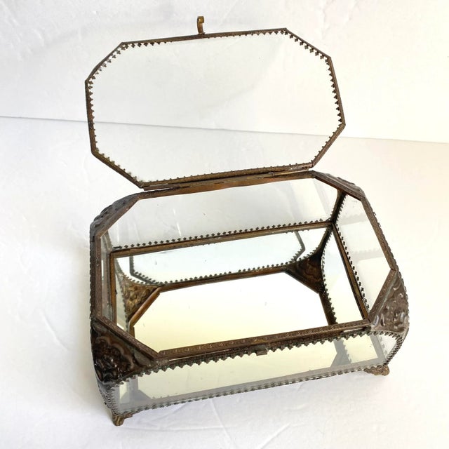 Vintage Mirrored Glass Jewelry Box Lidded Trinket Wish Dresser Box ...