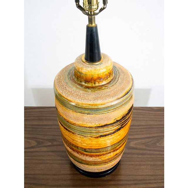 1960s Mid Century Modern Table Lamp Ceramic Yellow Green Brown Round ...