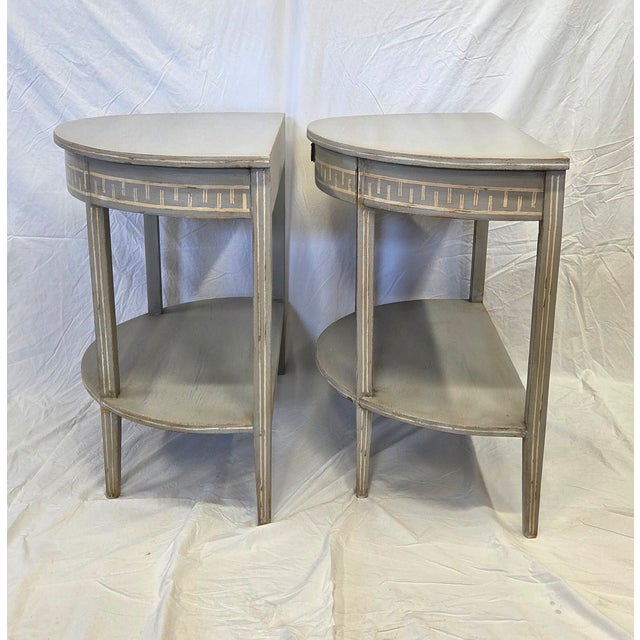 Vintage Pine Gustavian Style Painted Demi-Lune Tables - A Pair | Chairish