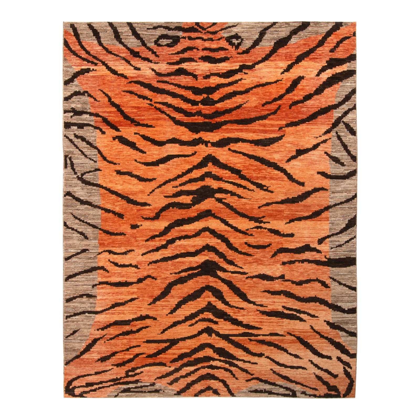 Handknotted Bright Orange Tiger Stripe Rug, 6'x9' | Chairish