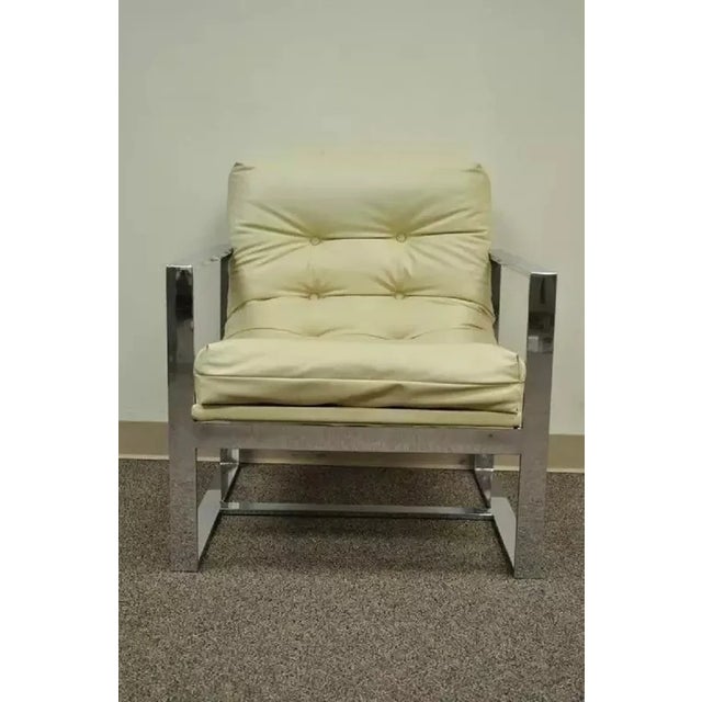 Late 20th Century Mid Century Modern Milo Baughman Style Chrome Flat Bar Scoop Lounge Club Chair ...