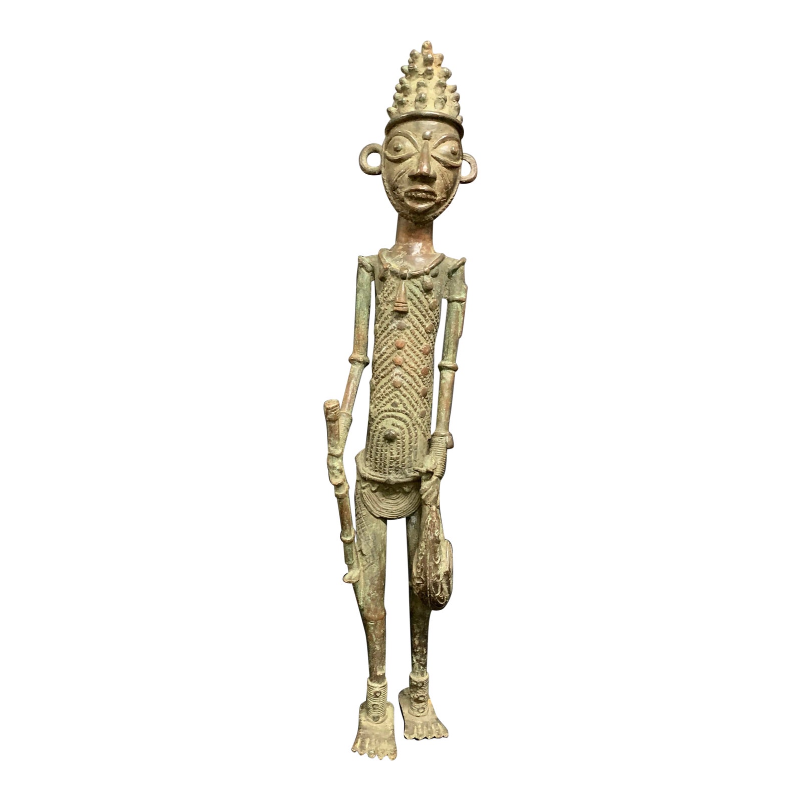 Benin Bronze African Tribal Art Hunter Statue/Sculpture | Chairish