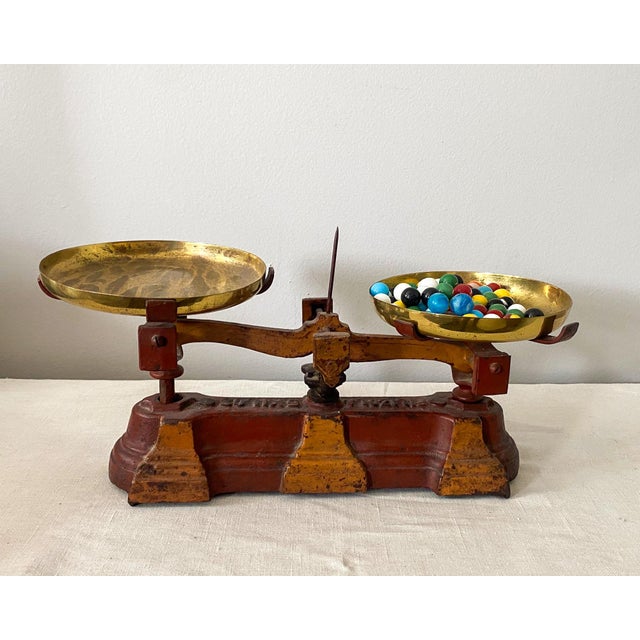 Early 20th Century Cast Iron Balance Scales With Brass Pans | Chairish