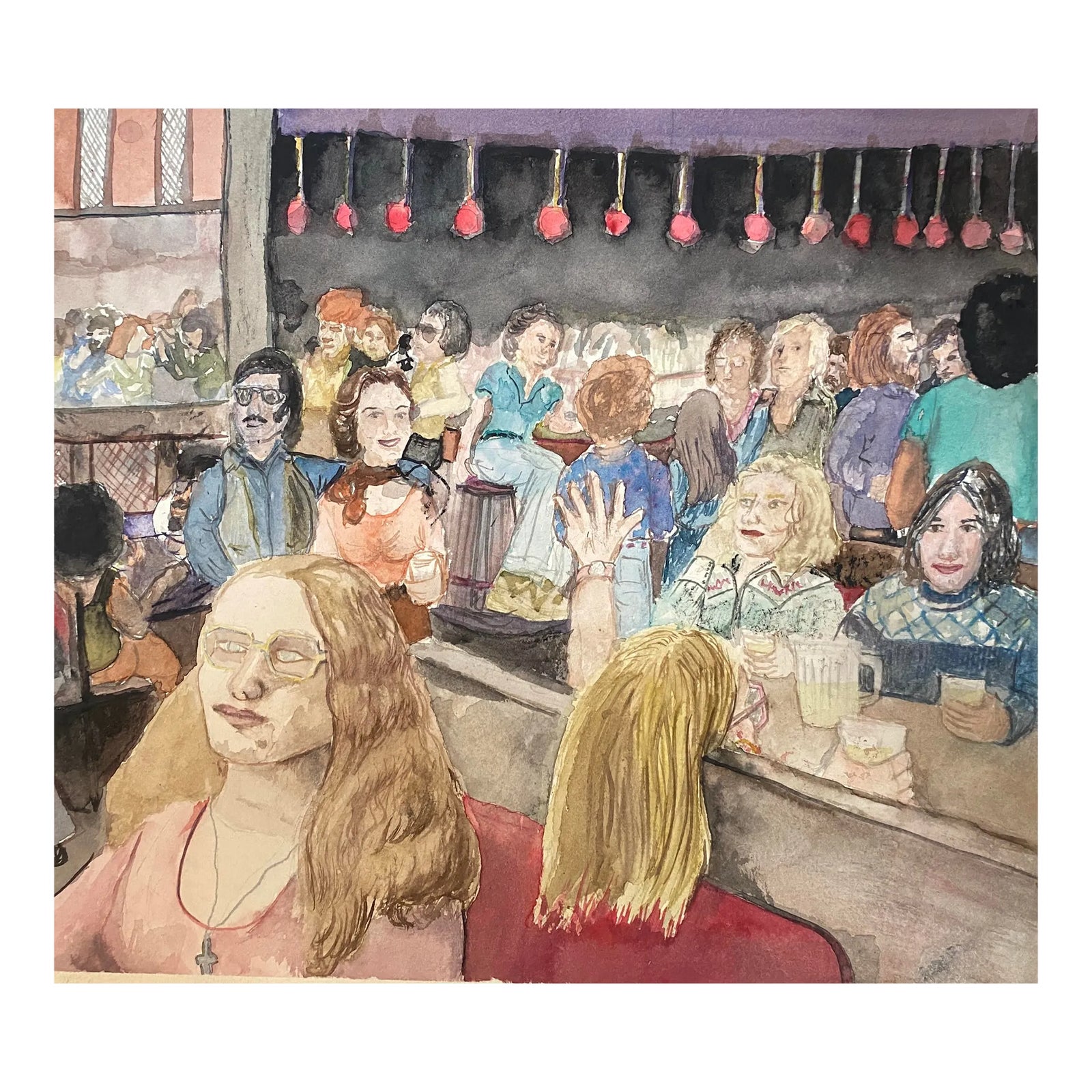 1975 Sue Cohen Memorable Night Bar Painting | Chairish