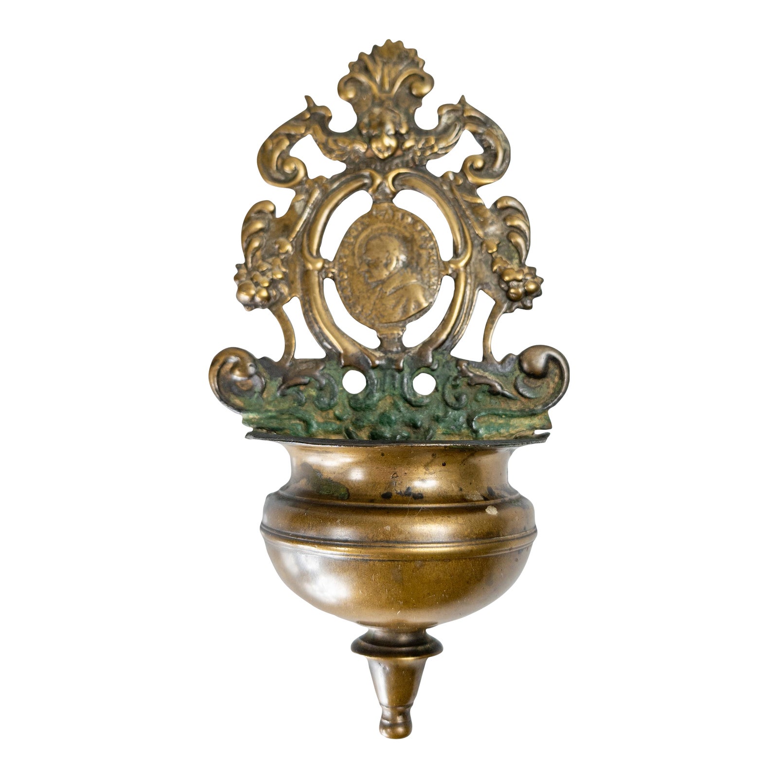 19th Century Baroque Style Bronze Catholic Holy Water Font | Chairish